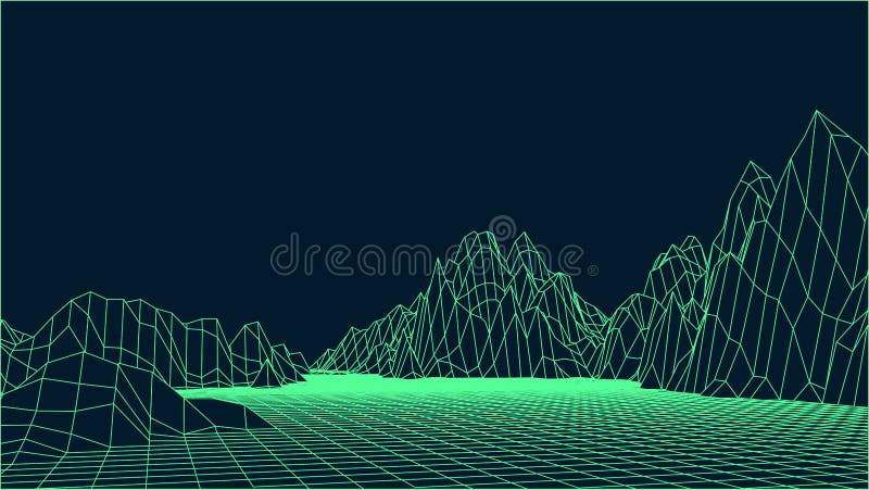 Abstract 3d Wireframe Landscape. Technological Grid of the Landscape ...