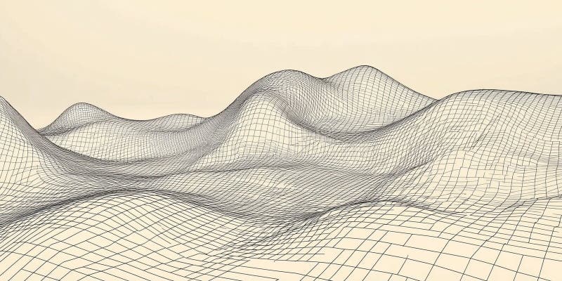 Abstract 3D Wireframe Landscape with Undulating Hills on a Minimalist ...