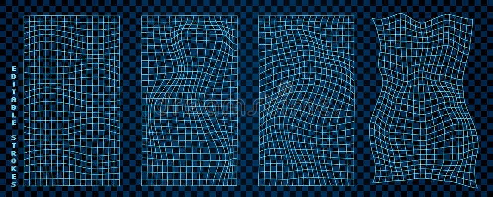 Abstract 3D Wireframe Mesh Grid Shapes with Wavy Patterns Stock Vector ...