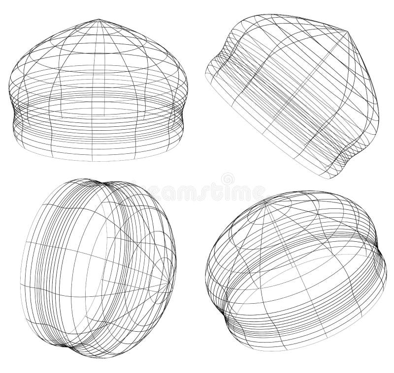 Abstract 3d Wireframe Objects. 3d, Spatial Shapes Set at 4 Angle Stock ...
