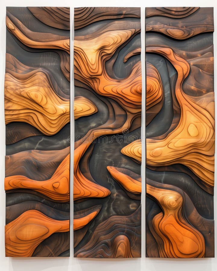 Abstract 3D Wood Wall Art with Wavy Patterns/ Stock Photo - Image of ...