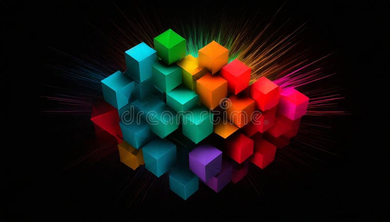 Abstract 3D World Dark Background with Geometric Cubes Stock ...