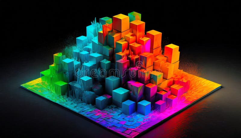 Abstract 3D World Dark Background with Geometric Cubes Stock ...