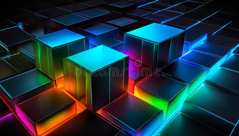 Abstract 3D World Dark Background with Geometric Cubes Stock ...