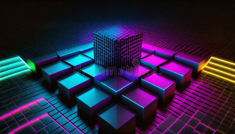 Abstract 3D World Dark Background with Geometric Cubes Stock ...