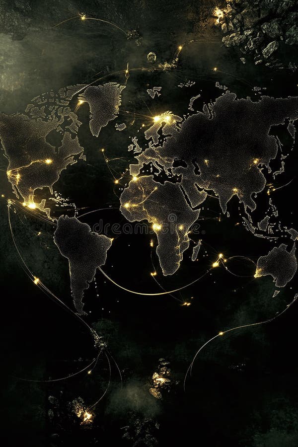 An Abstract 3d World Map With Interconnected Nodes And Glowing Gis Network Lines Stock