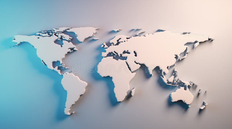 Abstract 3D World Map with Shadows on Textured Background. 3D Rendering ...