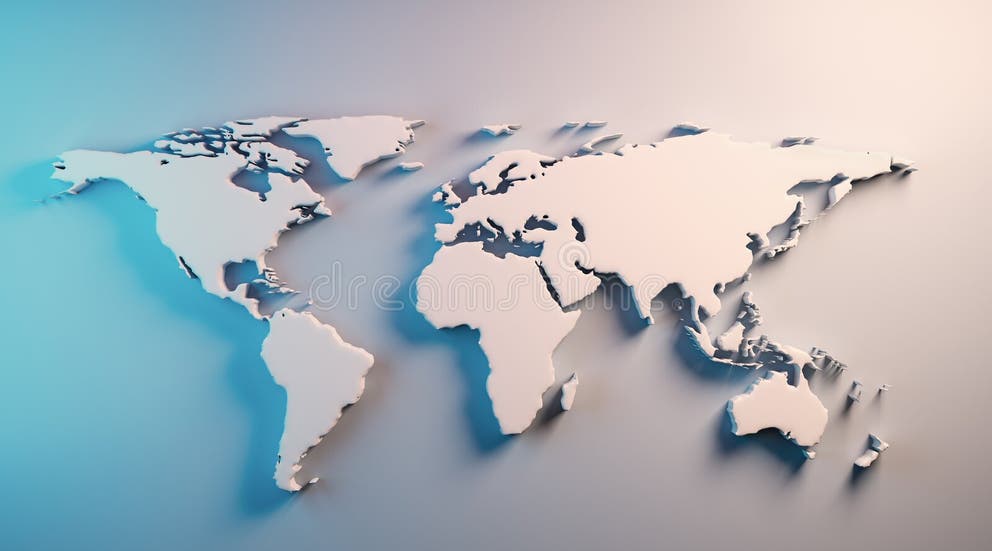 Abstract 3D World Map with Shadows on Textured Background. 3D Rendering ...
