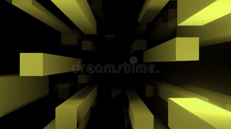Abstract 3D Yellow Bars Flying Far in the Distance on a Black ...