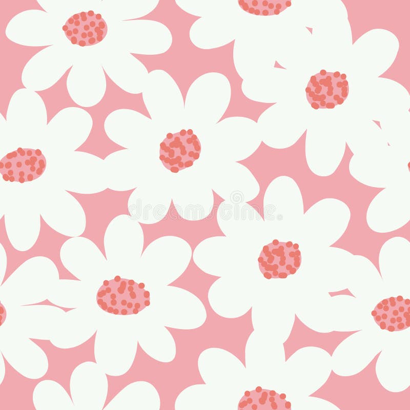 Abstract Daisy Flower Seamless Pattern on Pink Background. Stock Vector ...