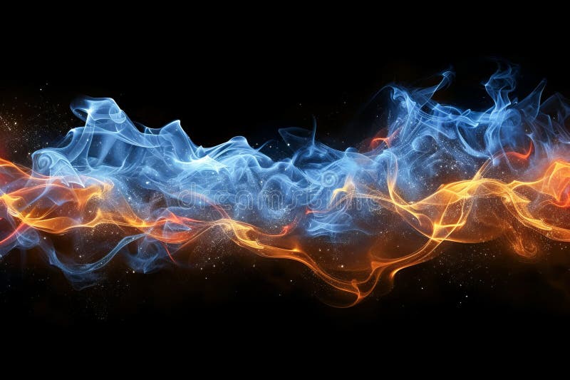 Abstract Dance of Blue and Orange Flames Against a Black Background ...