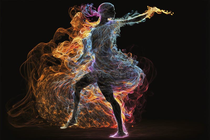 Abstract Dancers in Neon - Psychedelic and Dynamic Stock Illustration ...