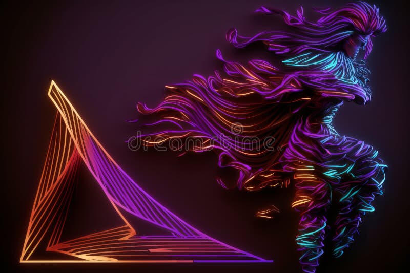 Abstract Dancing Woman with Neon Lighting Stock Illustration ...