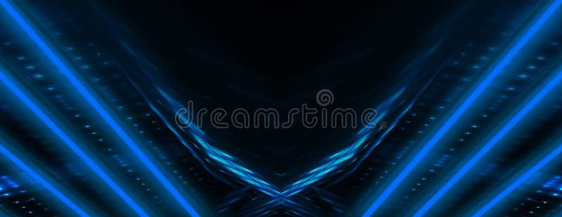 Abstract Dark Background with Brick Wall and Neon Light. Neon Blue Rays ...