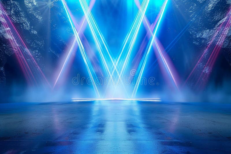 Abstract Dark Background Empty Stage, Blue Neon Light, Rays of ...