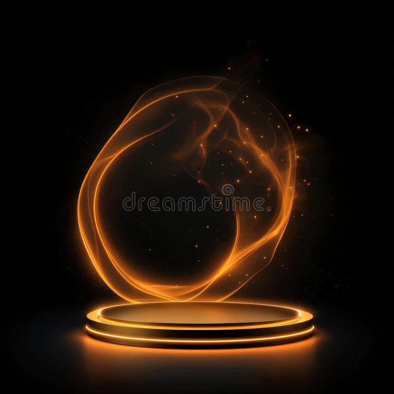 Glowing Podium with Abstract Orange Energy Ring. Stock Illustration ...