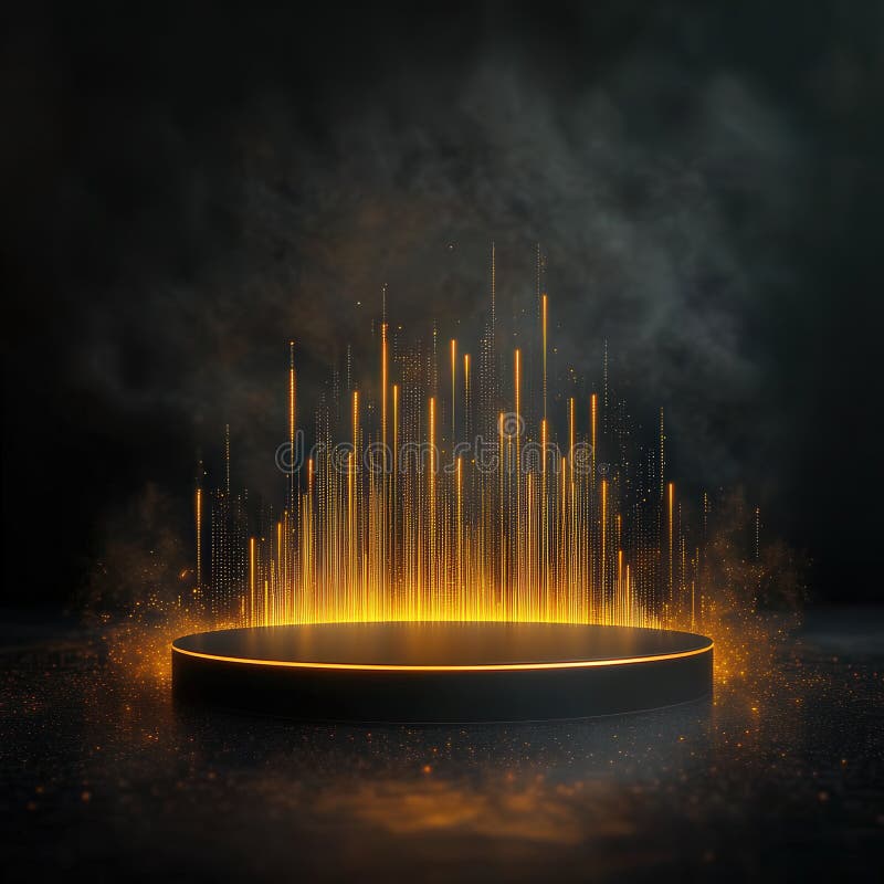 Abstract Digital Podium with Rising Orange Light Trails Stock ...