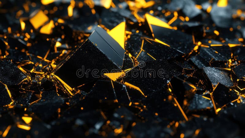 Abstract Dark Background with Glowing Gold Fragments Stock Illustration ...