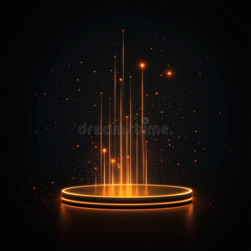 Golden Glowing Stage Platform with Light Beams Stock Illustration ...