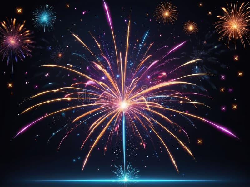 Abstract Dark Background Glowing with Salute, Stars and Fireworks Stock ...