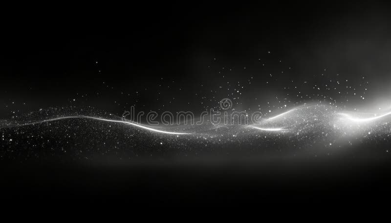 Abstract Dark Background with a Glowing White Wave of Particles ...
