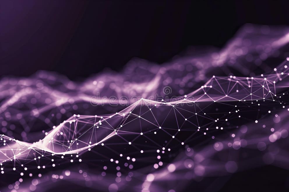 Abstract Dark Background with Low Poly Waves and Connecting Dots Stock Illustration ...