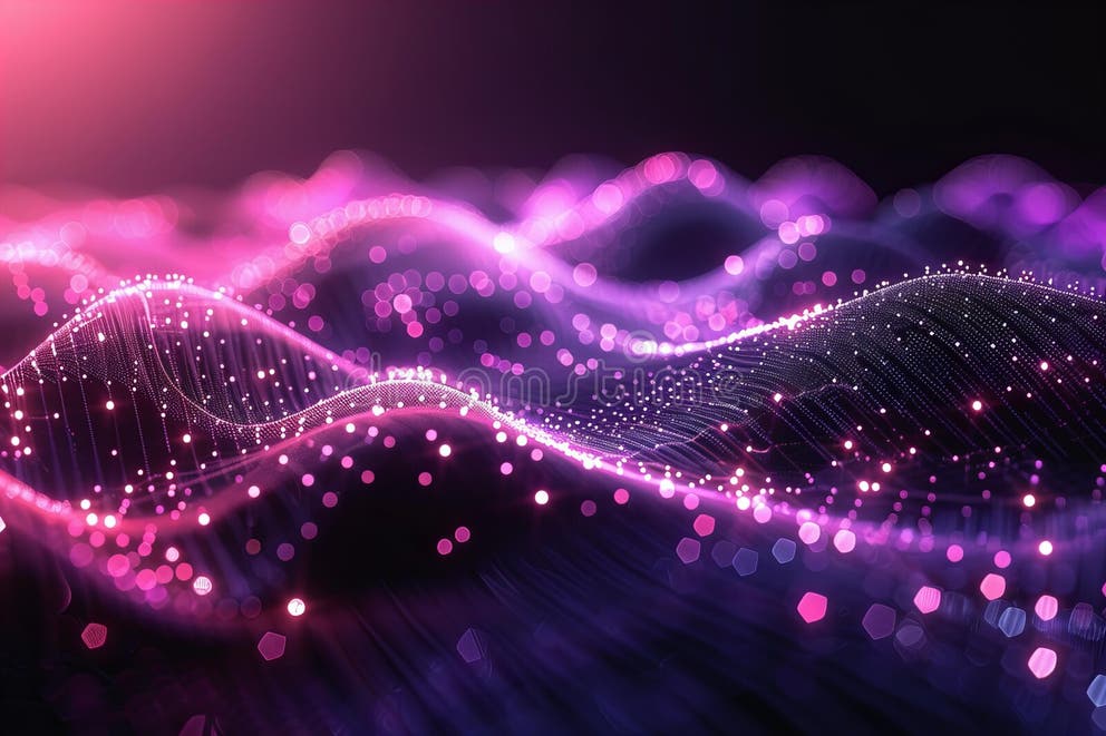 Abstract Dark Background with Low Poly Waves and Connecting Dots for Technology or Digital ...