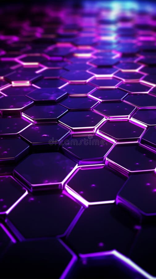 Purple Luminous Hexagons on Mysterious Dark Background Stock ...