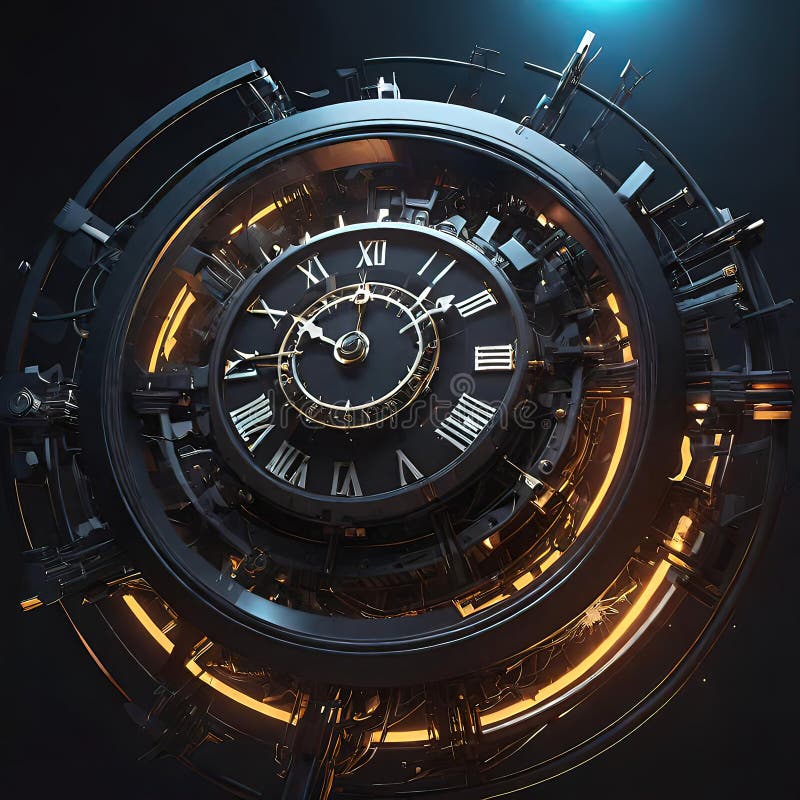 Abstract Dark Background on the Theme of Technology, Symbolizing the Operation of Clocks and ...