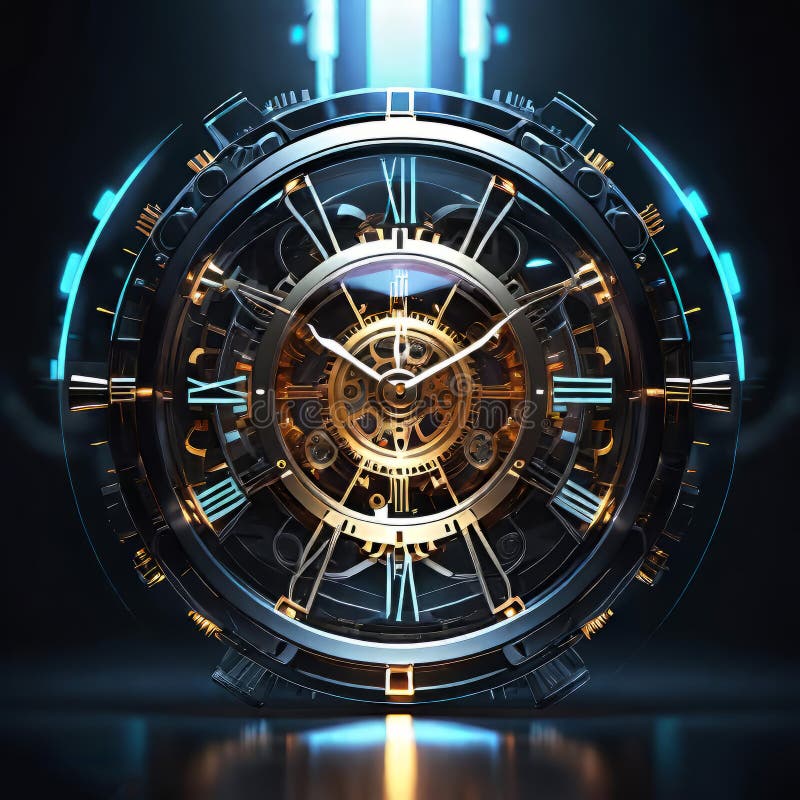 Abstract Dark Background on the Theme of Technology, Symbolizing the Operation of Clocks and ...