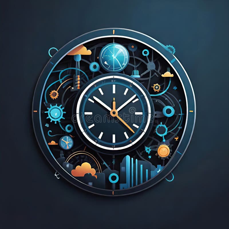 Abstract Dark Background on the Theme of Technology, Symbolizing the Operation of Clocks and ...