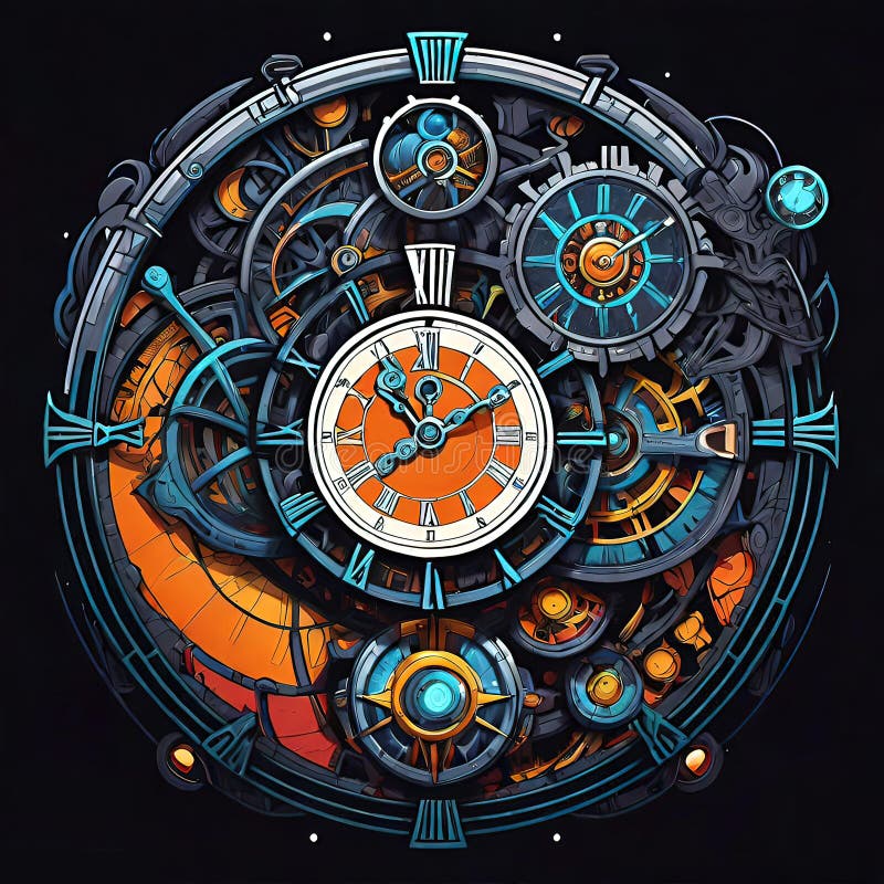 Abstract Dark Background on the Theme of Technology, Symbolizing the Operation of Clocks and ...
