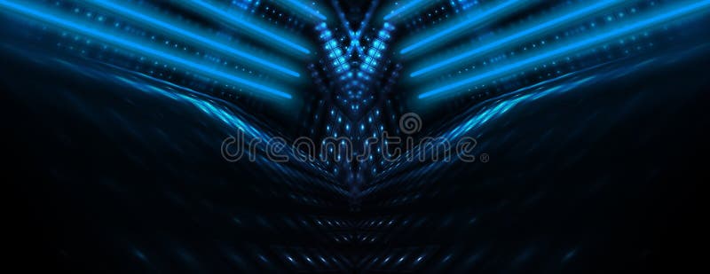 Neon Blue Rays. Dark Tunnel with Neon Blue Light, Abstract Pyramid ...