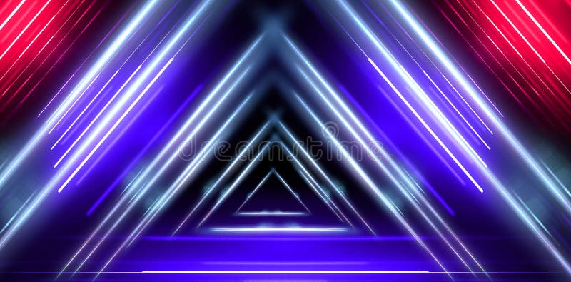 Neon Blue Rays. Dark Tunnel with Neon Blue Light, Abstract Pyramid ...