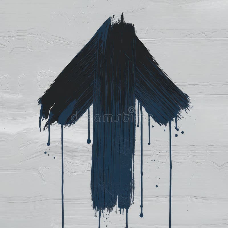 Abstract Dark Blue Arrow with Paint Drips on a Textured White ...