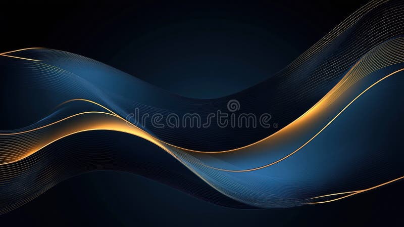 Abstract Dark Blue Background with Gold Lines. Wavy Lines Create ...