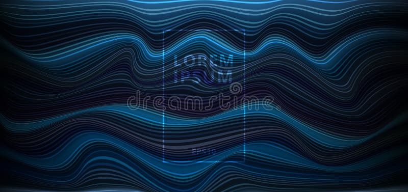 Abstract Dark Blue Background with Horizontal Light and Wave Lines ...