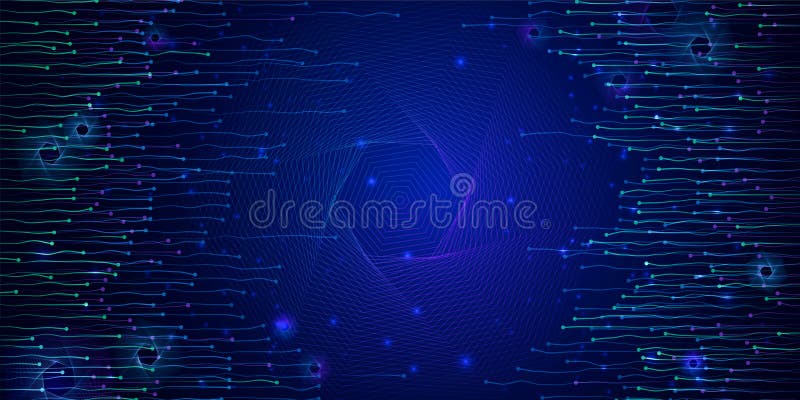 Abstract Dark Blue Background. Network of Hexagons on Abstract Links ...