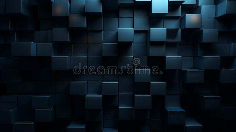 Abstract Dark Blue Cubes Background. 3d Render, 3d Illustration ...