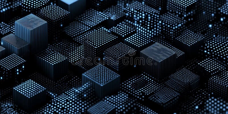 Abstract Dark Blue Cubes Digital Art Modern Technology Background ...