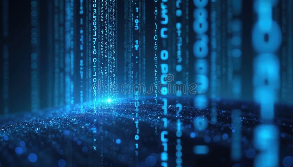 Abstract Dark Blue Digital Background with Falling Numbers Zeros Ones. Big Data Digital Code ...