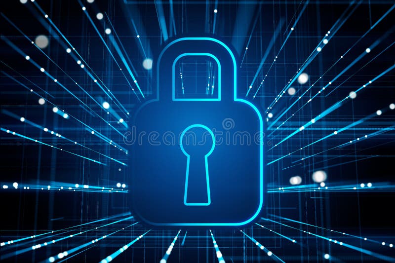 Abstract Dark Digital Mesh Background with Glowing Padlock Icon. Safety ...