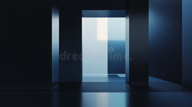 Abstract Dark Blue Geometric Interior with Reflective Floor Stock ...
