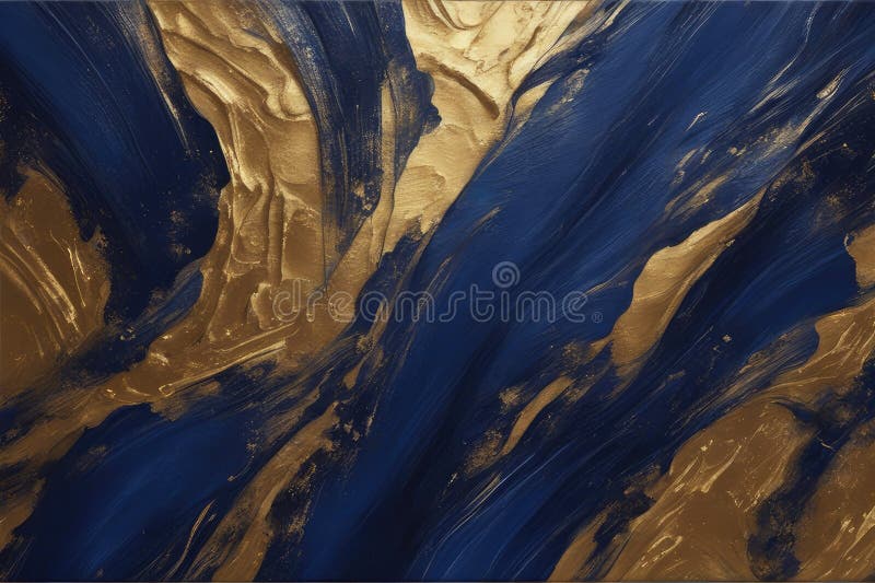 Abstract Dark Blue and Gold Painting on Canvas Background Texture Stock ...