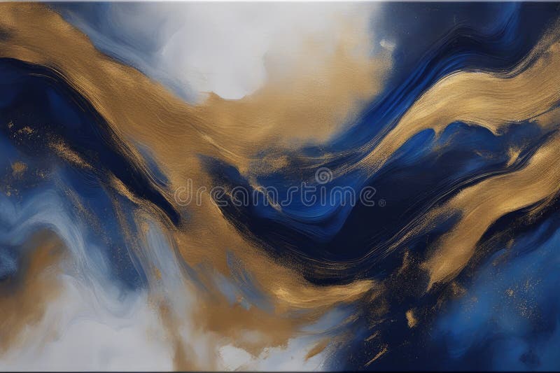 Abstract Dark Blue and Gold Painting on Canvas Background Texture Stock ...