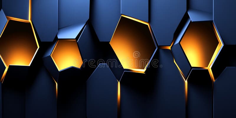 Abstract Dark Blue Hexagon Pattern Background Golden Light Modern ...