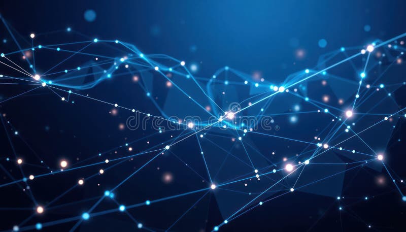 Abstract Dark Blue Illustration Shows Network Connections. Glowing ...