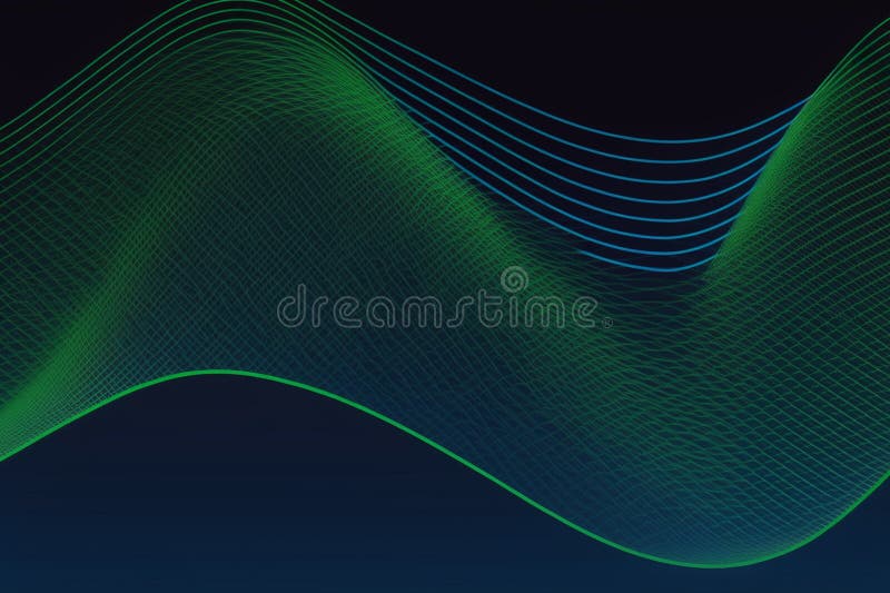 Abstract Dark Blue Mesh Gradient with Glowing Green Curve Line ...