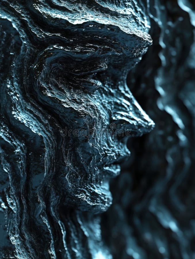 Abstract Dark Blue Metallic Face Sculptural Art Digital 3D Render ...