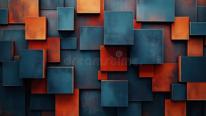 Abstract Dark Blue and Orange Metallic Cubes Texture Stock Illustration ...